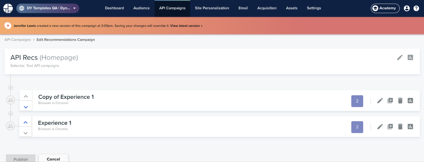 Multiple Users Working on One Campaign – Dynamic Yield Knowledge Base