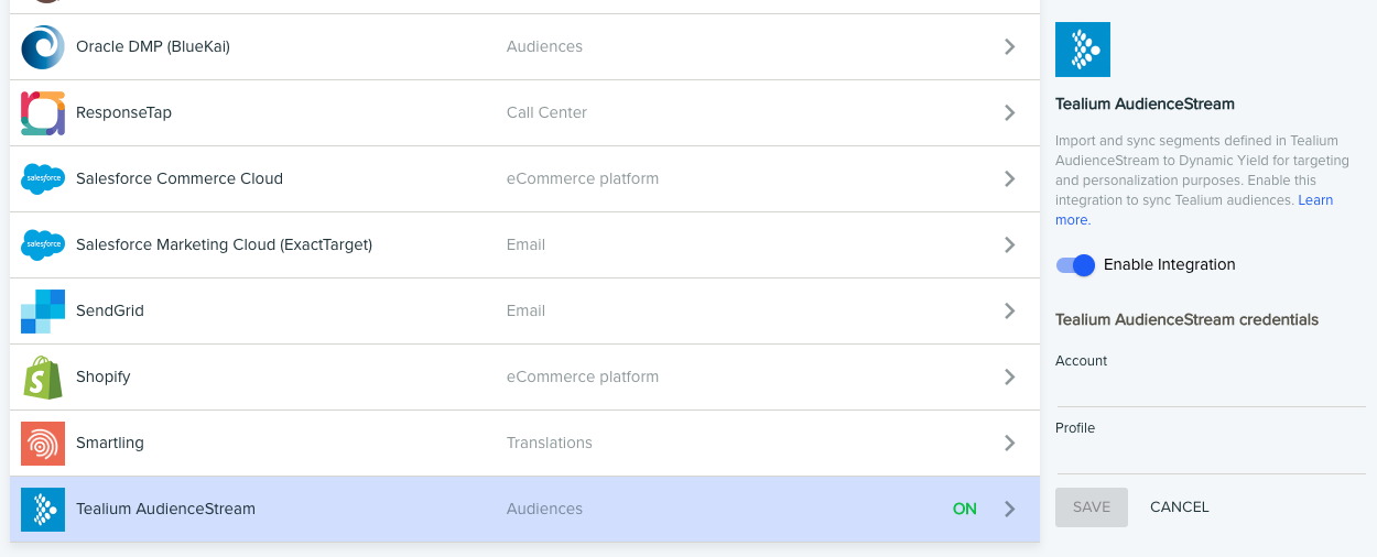 Intégration Tealium – Dynamic Yield Base de Connaissance